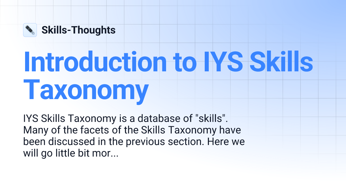 Introduction to IYS Skills Taxonomy | Skills-Thoughts